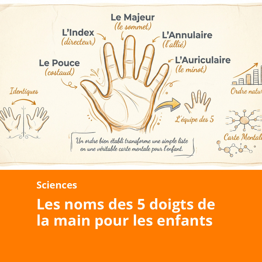 Quel est le nom des 5 doigts de la main ? Fiche enfant